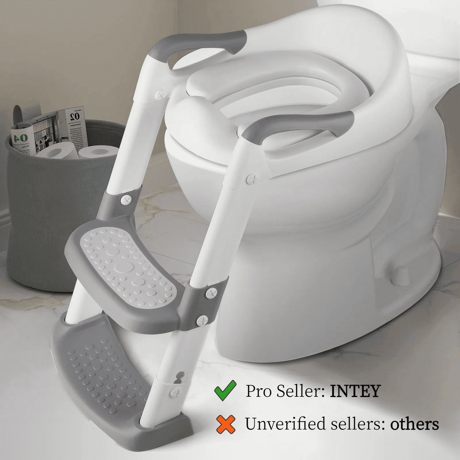 Amzdeal Foldable Potty Training Seat with Ladder Handles Adjustable Kids Grey Walmart