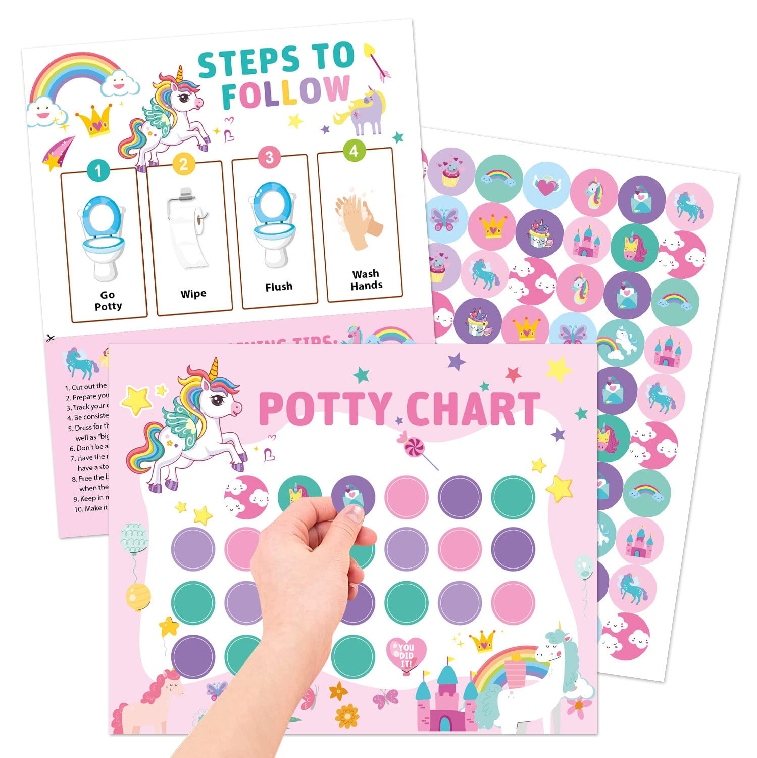 Unicorn Potty Training Sticker Chart for Toddlers - 4 Sheets, 10 Charts ...