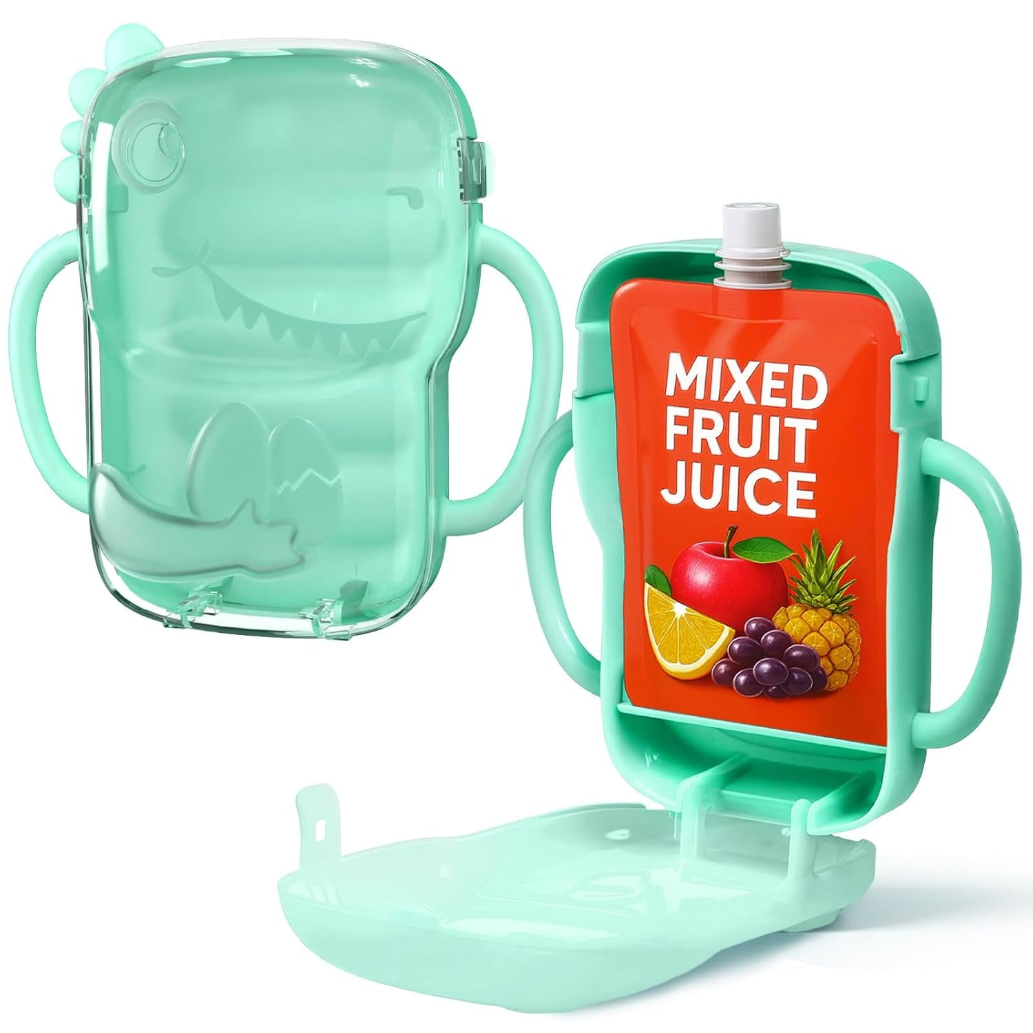 Pouch Holder No Squeeze For Baby Food Drink Boxes, Cute Dinosaur ...