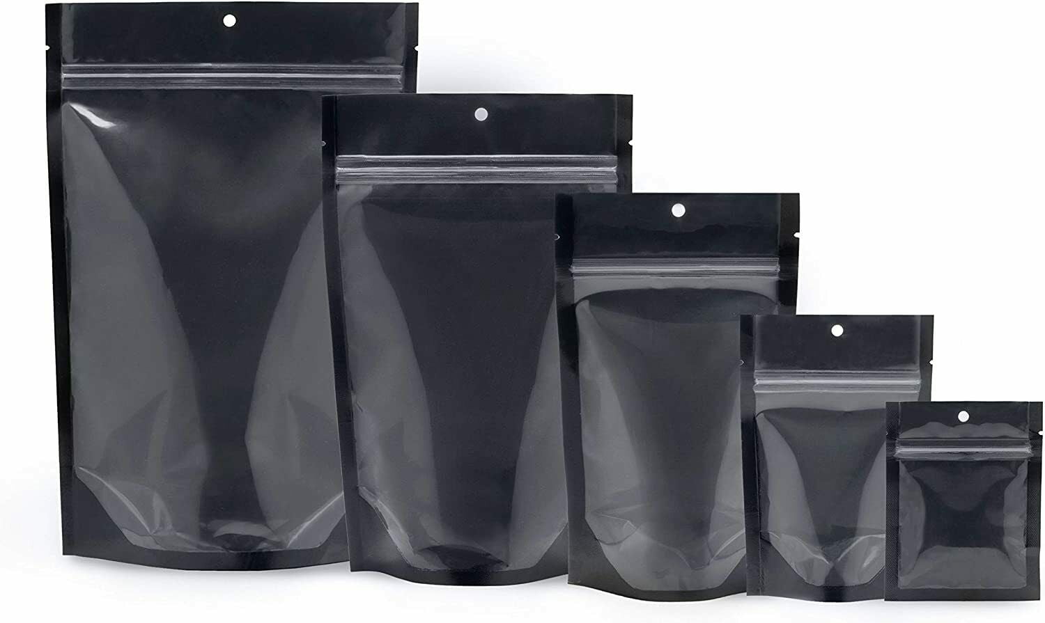 PouchWorth 100 pcs Clear/Black 6" x 9.5" Stand Up Food Pouch Zip Lock ...