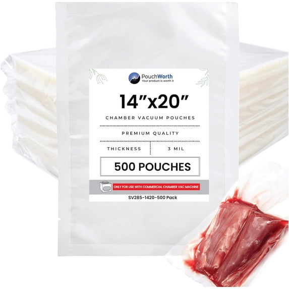 PouchWorth 500 Pack 14"x20" Chamber Machine Pouches 3 mil, Pre-Cut ...