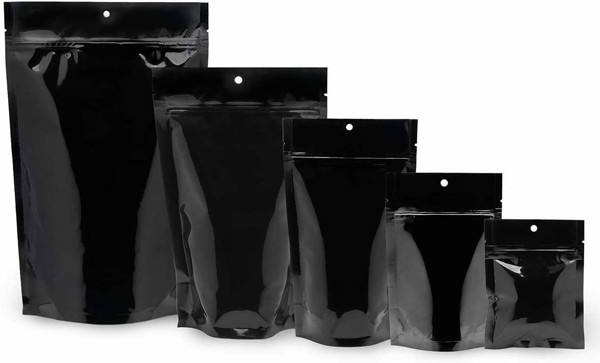 PouchWorth Black 7.5"x11.5"x3.5" Stand Up Pouch Zip Lock Mylar Smell ...