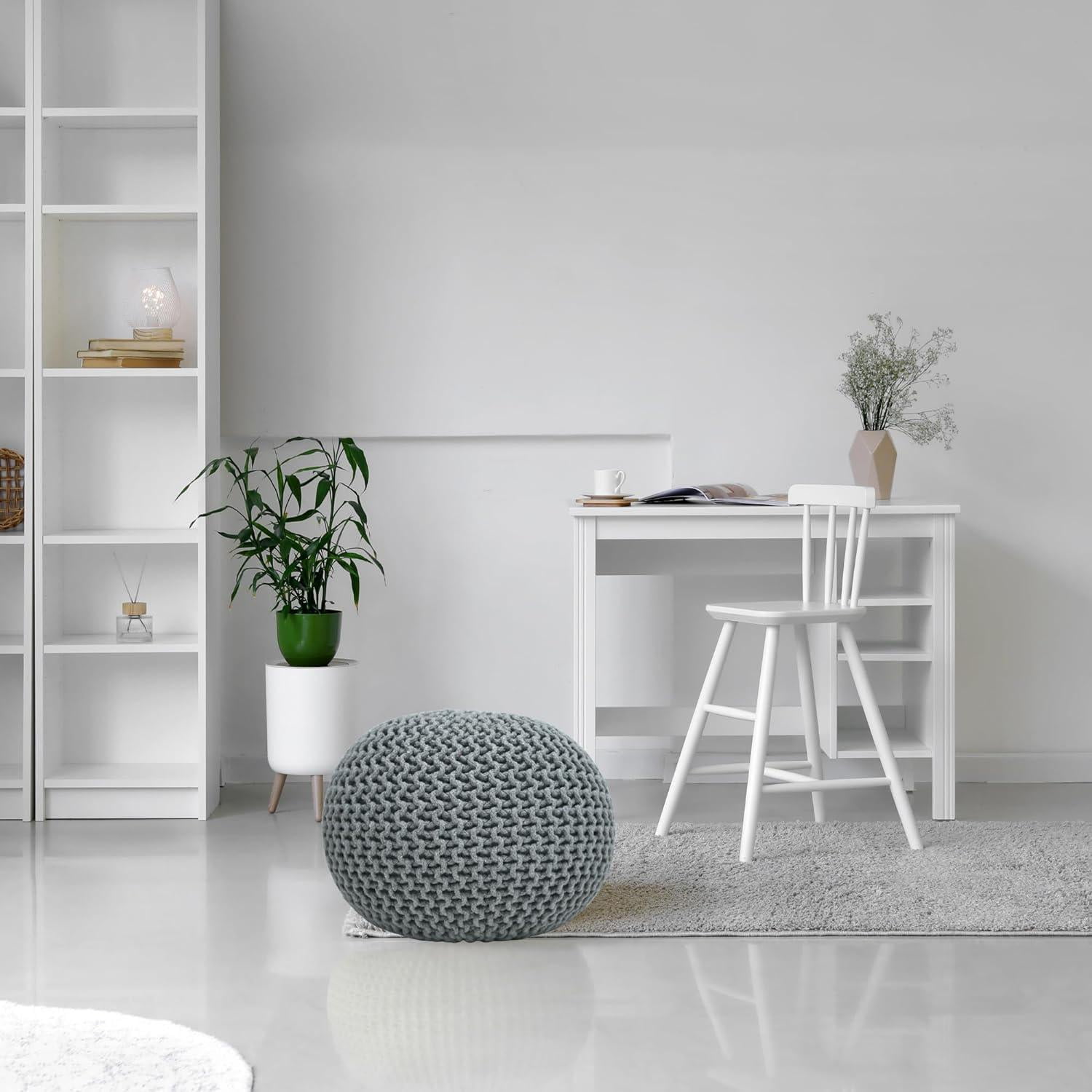 Pouf Hand Knitted Cotton Braid Cord Cable Ottoman - Foot Stool - Accent ...