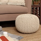 Pouf Hand Knitted Cotton Braid Cord Cable Ottoman - Foot Stool - Accent ...