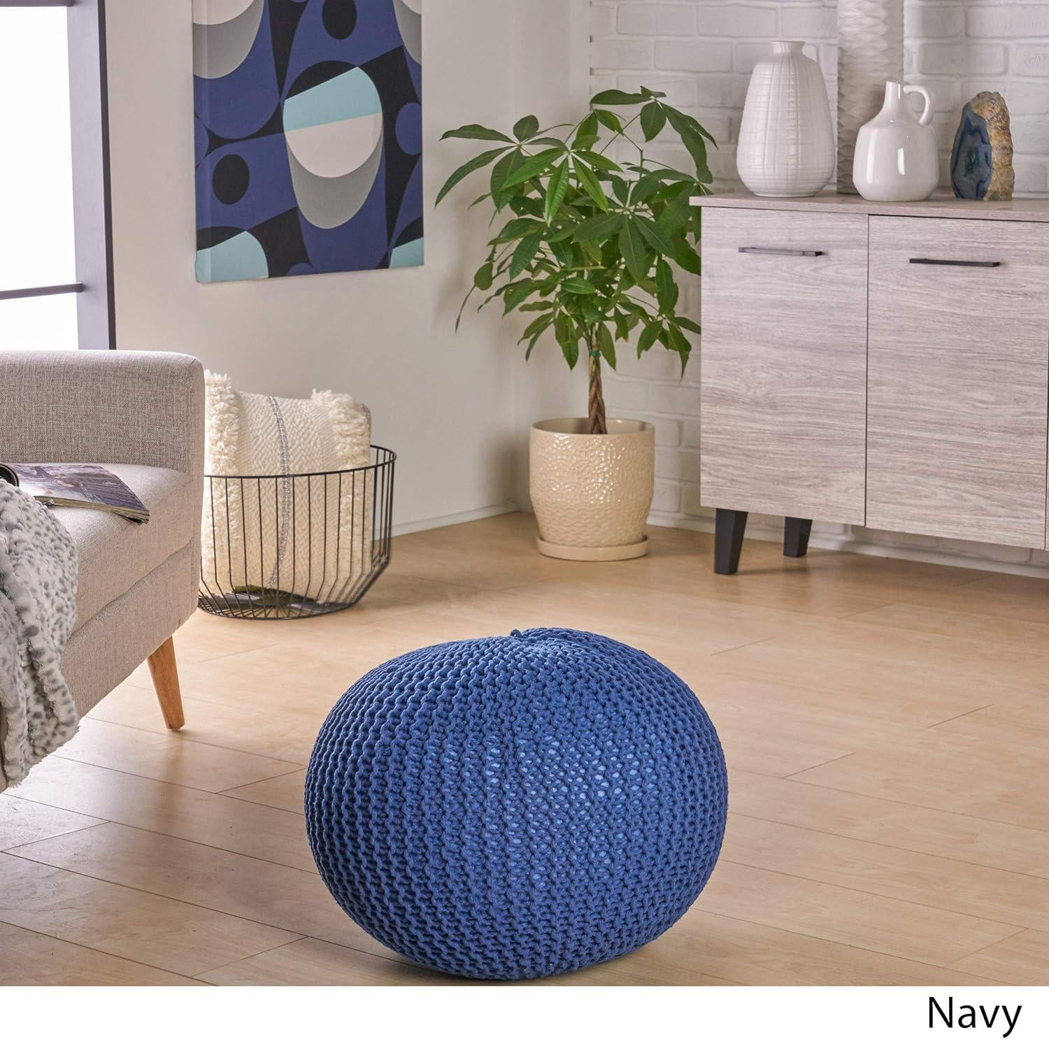 Pouf Hand Knitted Cotton Braid Cord Cable Ottoman - Foot Stool - Accent ...