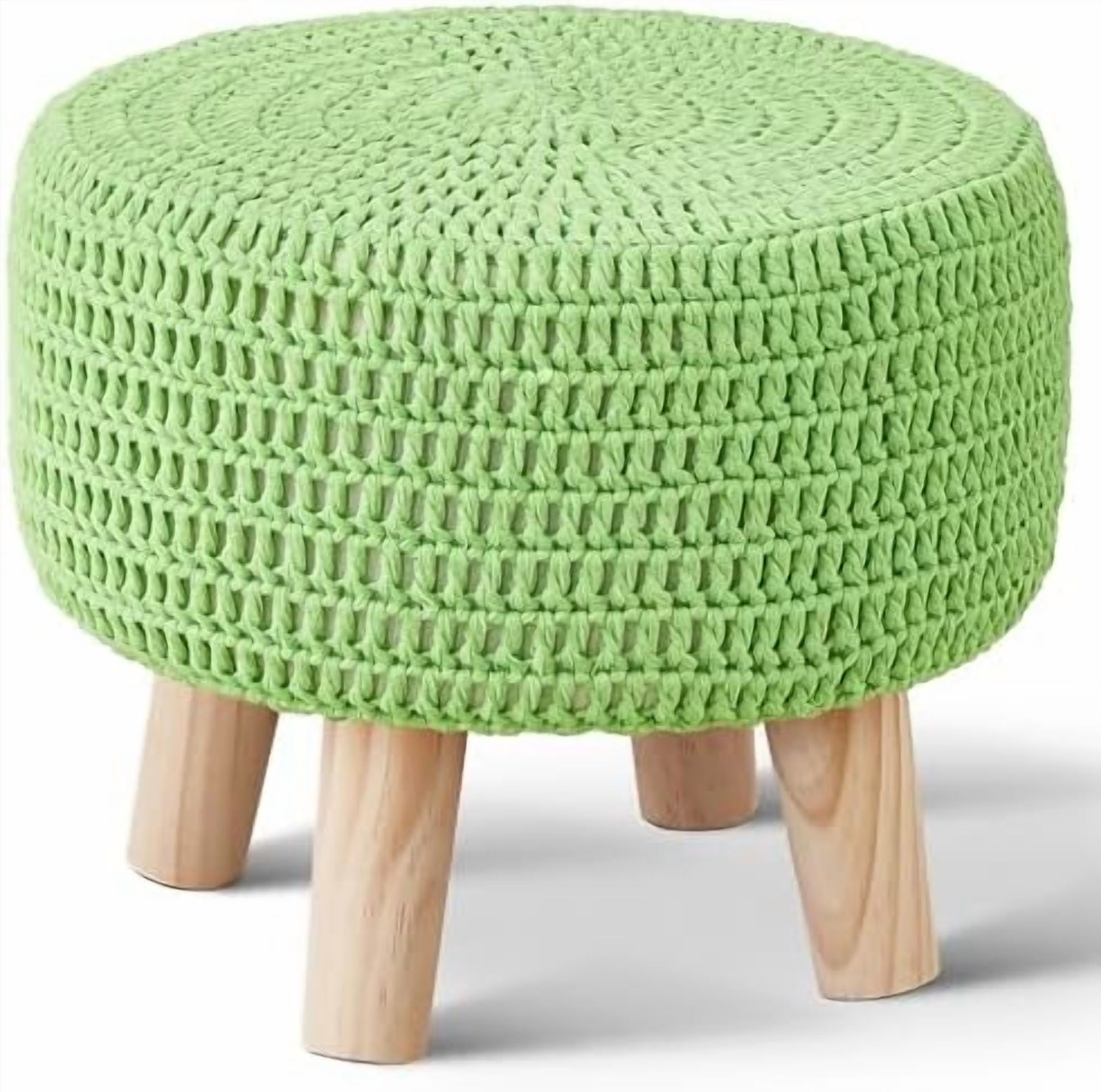 Pouf Ottoman, 100% Cotton Knitted Boho Footstool, Round Footrest with ...
