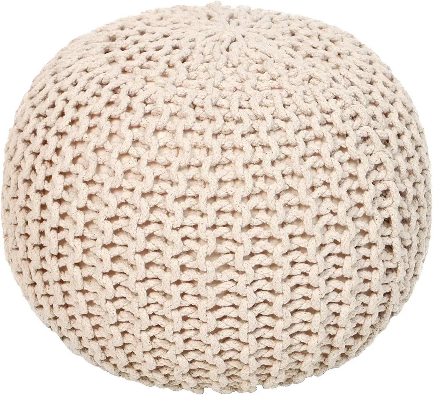 "Ivory Boho Pouf Ottoman, Handmade, 100% Cotton, 19.5""x19.5""x14 ...