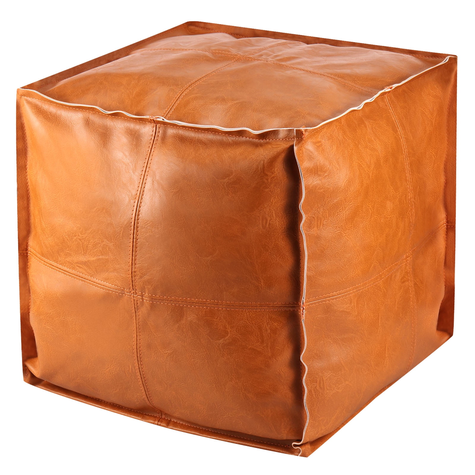 Pouf Ottoman Cover Faux PU Leather Square Pouf Cover Unstuffed Pouf ...