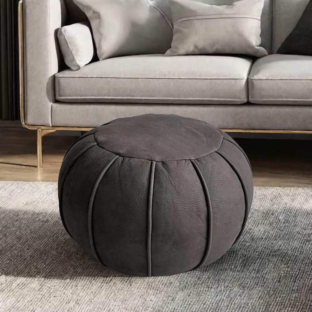 Pouf Ottoman Cover Handmade Faux PU Leather Moroccan Style Unstuffed ...