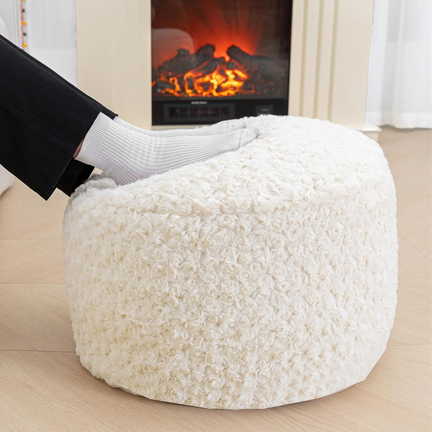Pouf Ottoman Stuffed with Pouf Filler, Velvet Floor Pouf,Round Ottoman ...