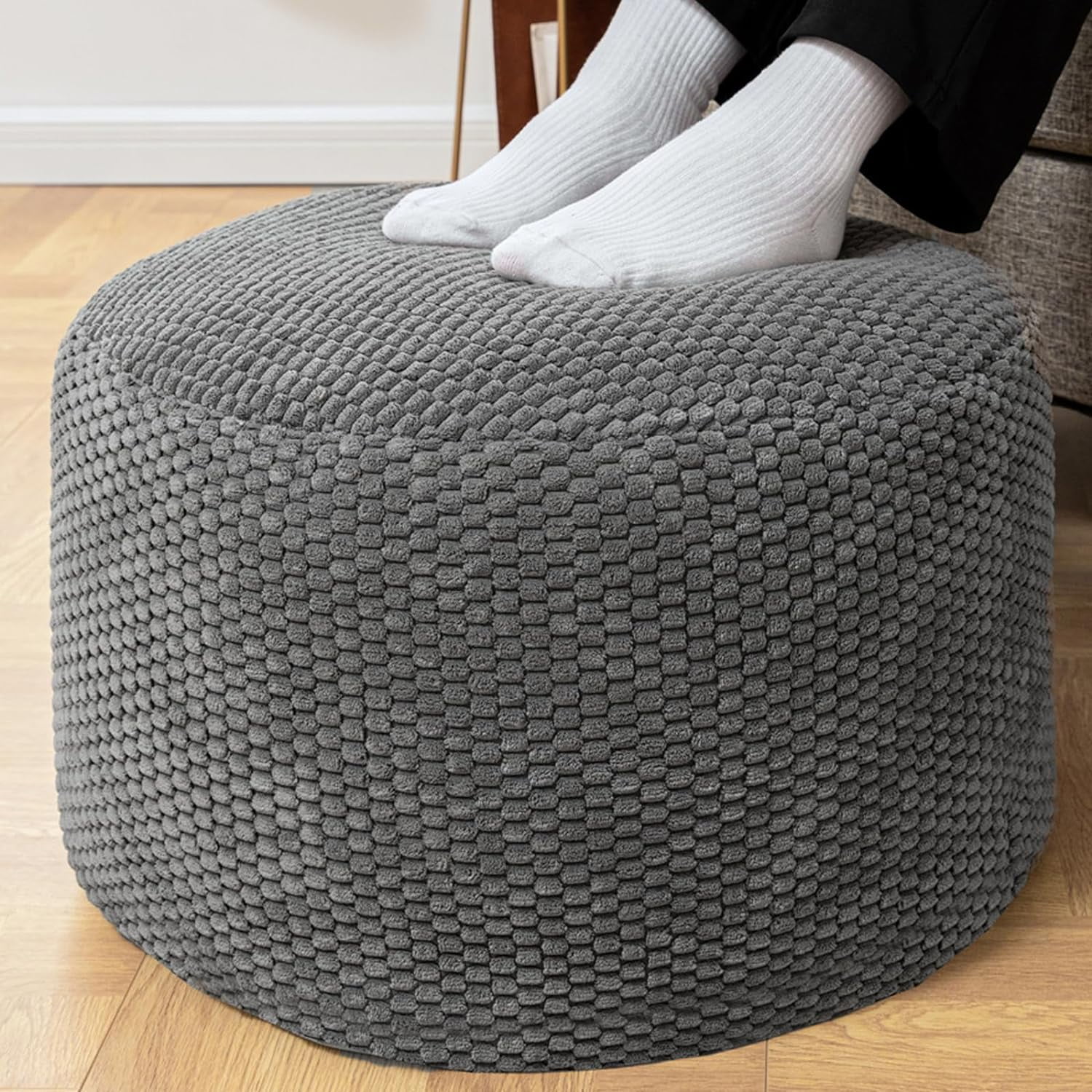 Pouf Ottoman Stuffed High Density Foam Velvet Floor Pouf Round Foot Stool Storage 20x12 Inches ...