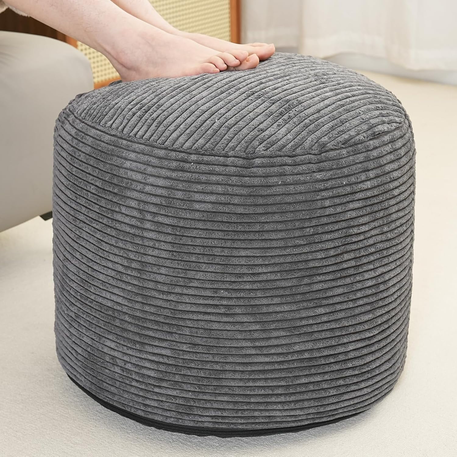 Pouf Ottoman Stuffed Round Modern Foam Filled Foot Rest Corduroy Poufs ...