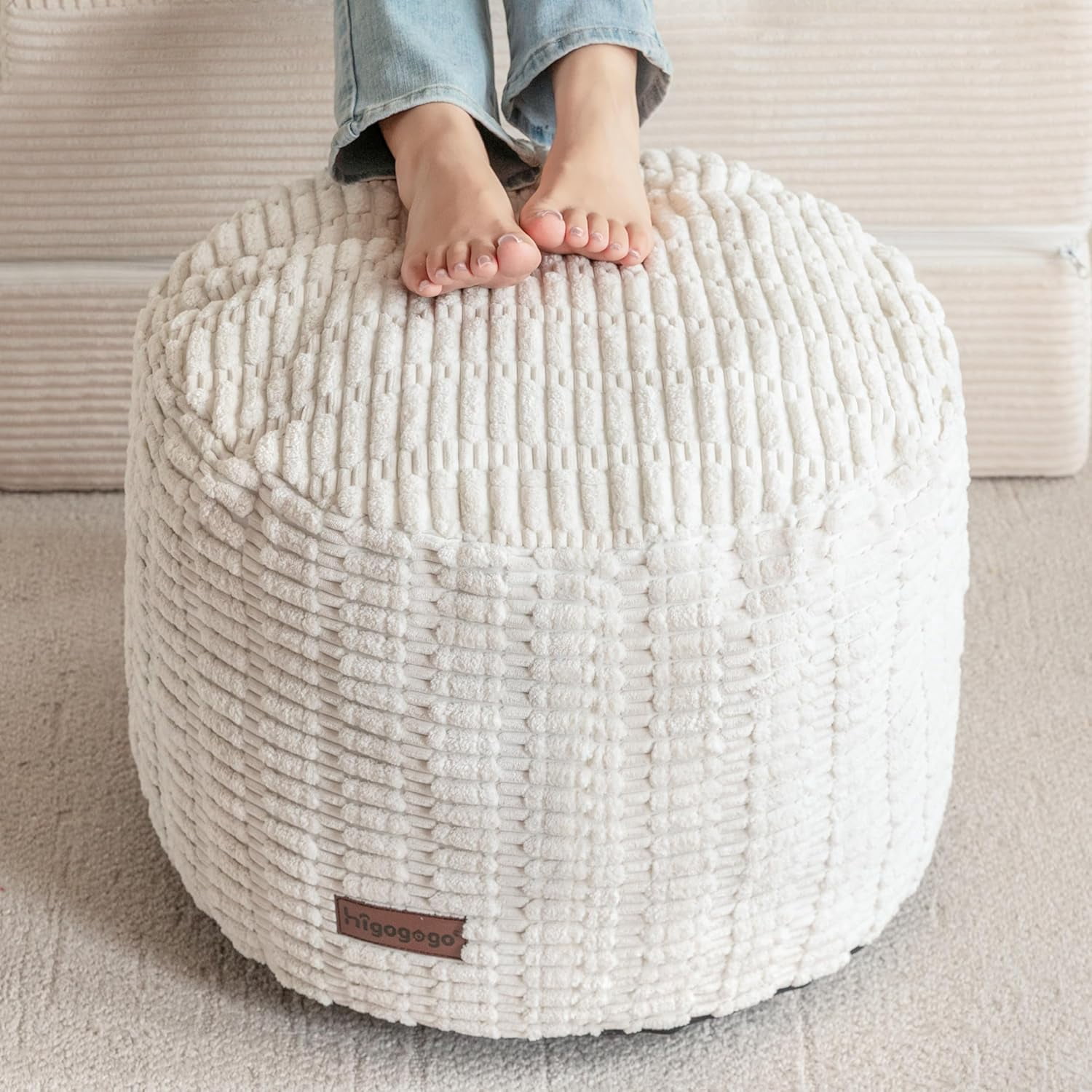 Pouf Ottoman Stuffed Round Modern Foam Filled Foot Rest Poufs for ...