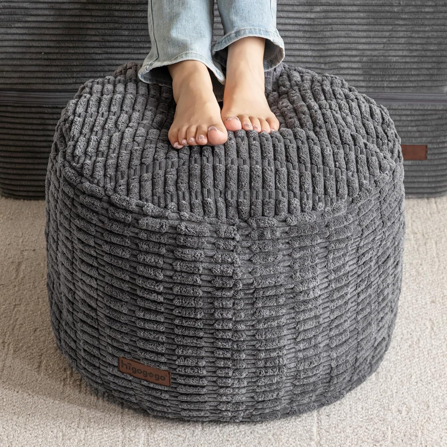 Pouf Ottoman Stuffed Round Modern Foam Filled Foot Rest Poufs for ...