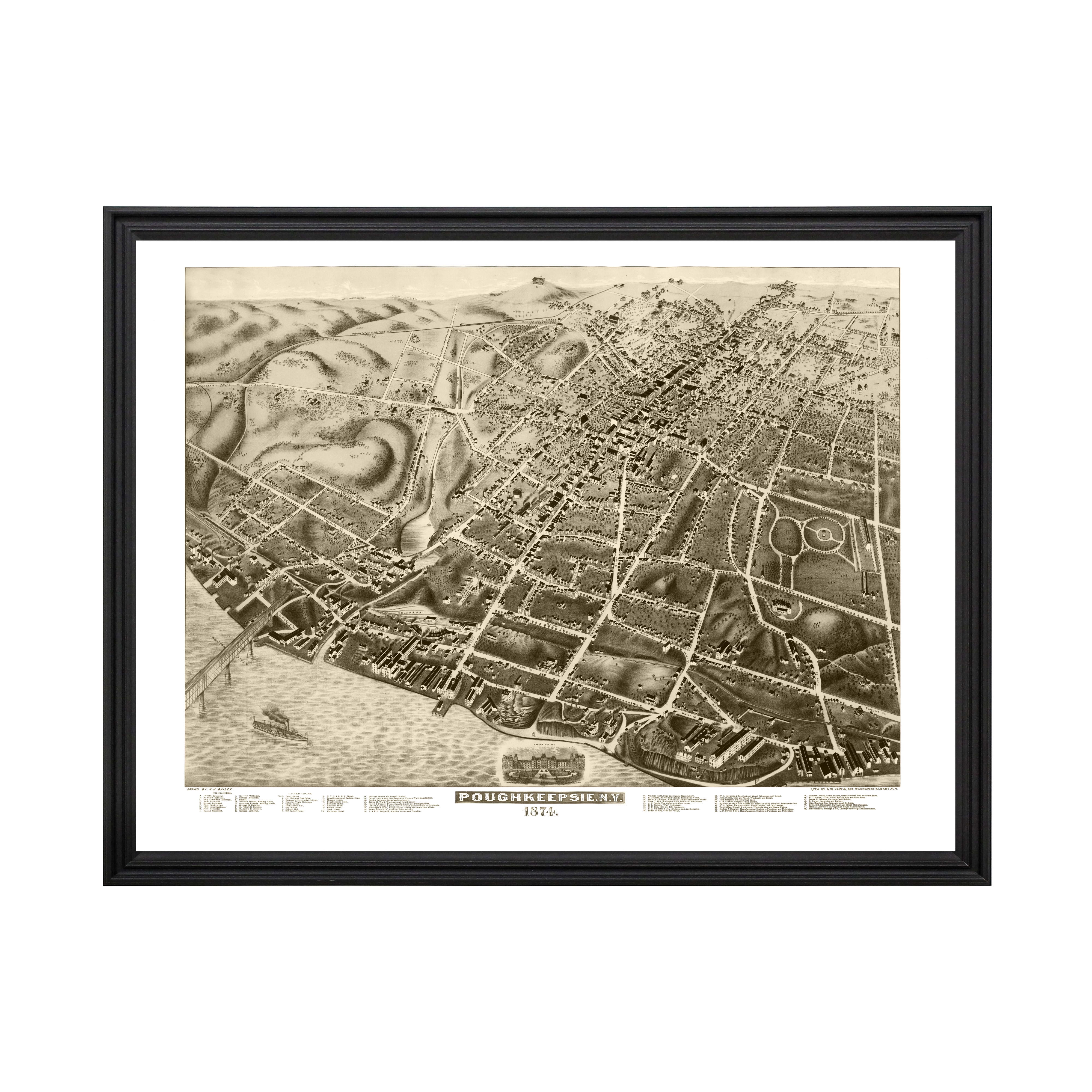Poughkeepsie Art, 1874 Vintage Map of Poughkeepsie New York, NY History ...
