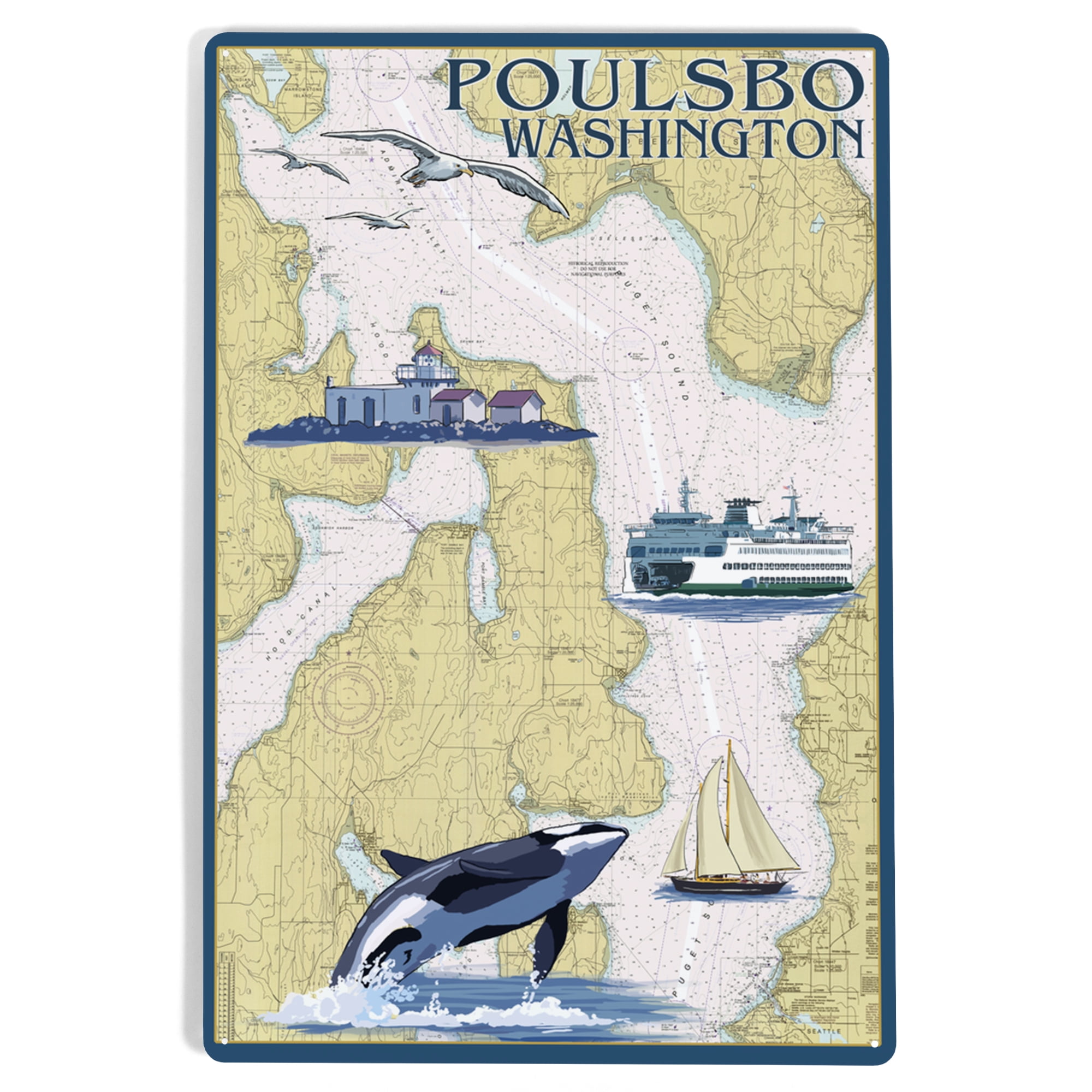 Poulsbo, Washington, Nautical Chart (12x18 Aluminum Art, Indoor Outdoor ...