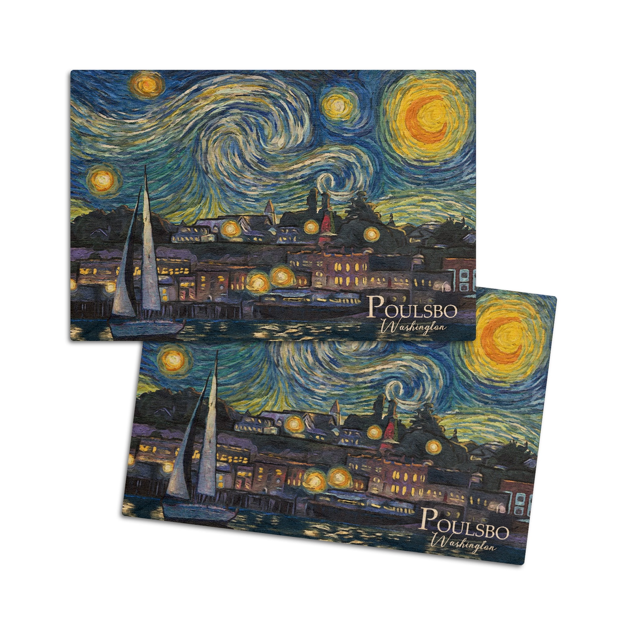 Poulsbo, Washington, Starry Night, Van Gogh (4x6 Birch Wood Postcards ...