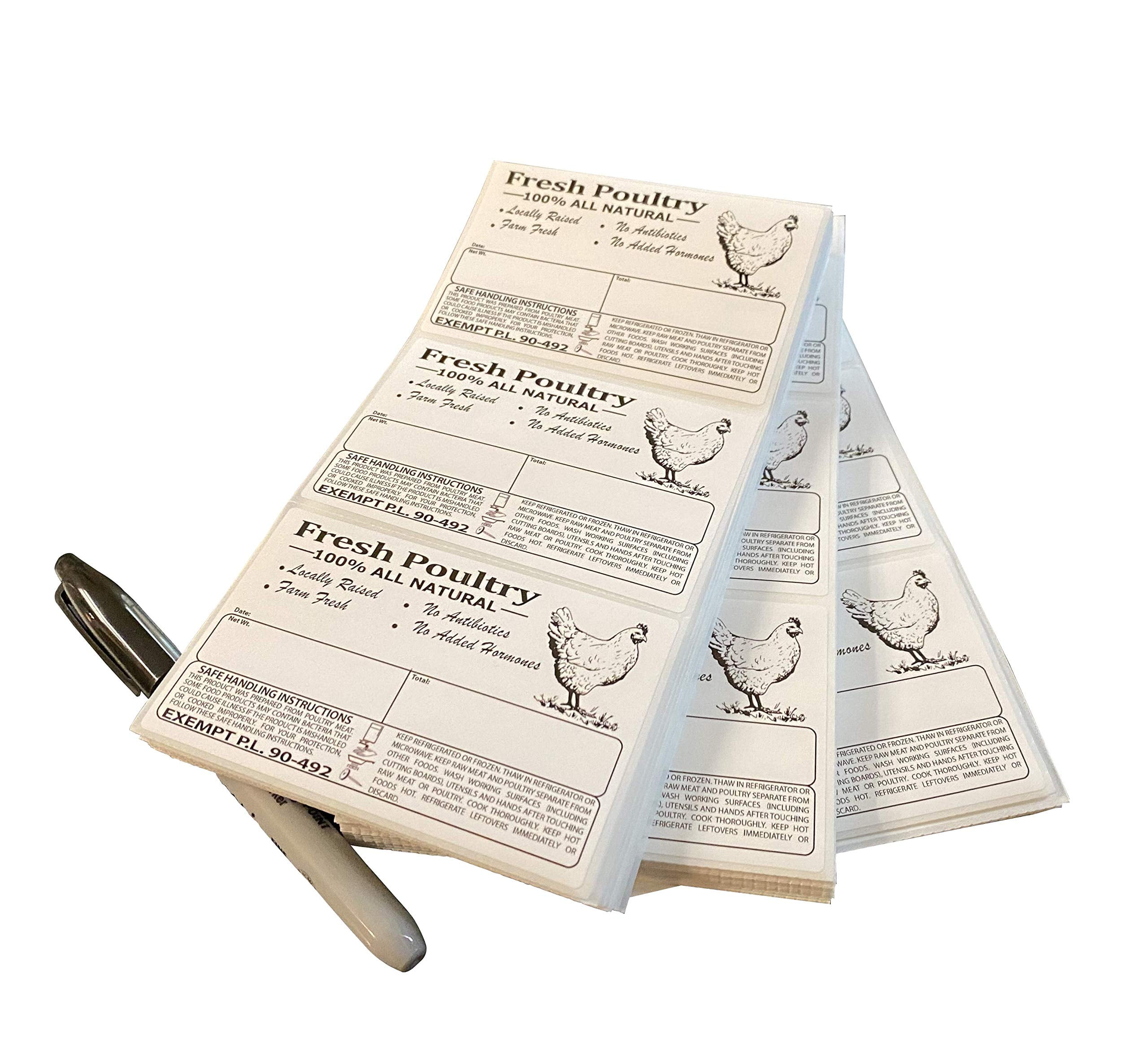 Poultry Exemption Freezer Labels 4x2.5 Inches, 500 Pack with Safe ...