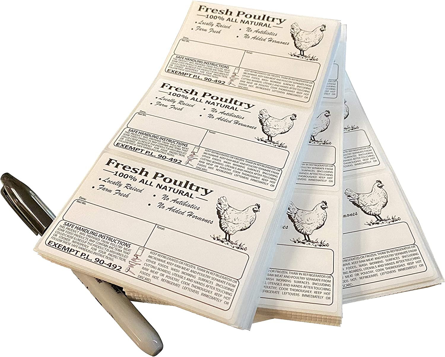 Poultry Freezer Labels 4" x 2.5" with Safe Handling Instructions and ...
