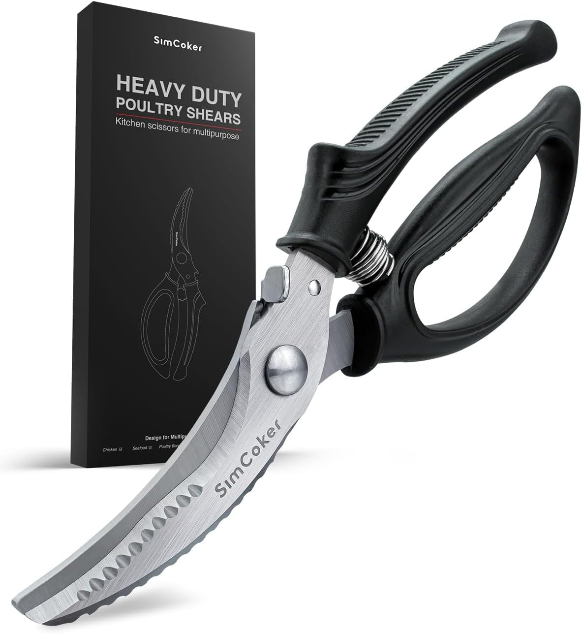 Poultry Shears, Heavy uty Kitchen Shears With Anti-Slip Hanle & Safety ...