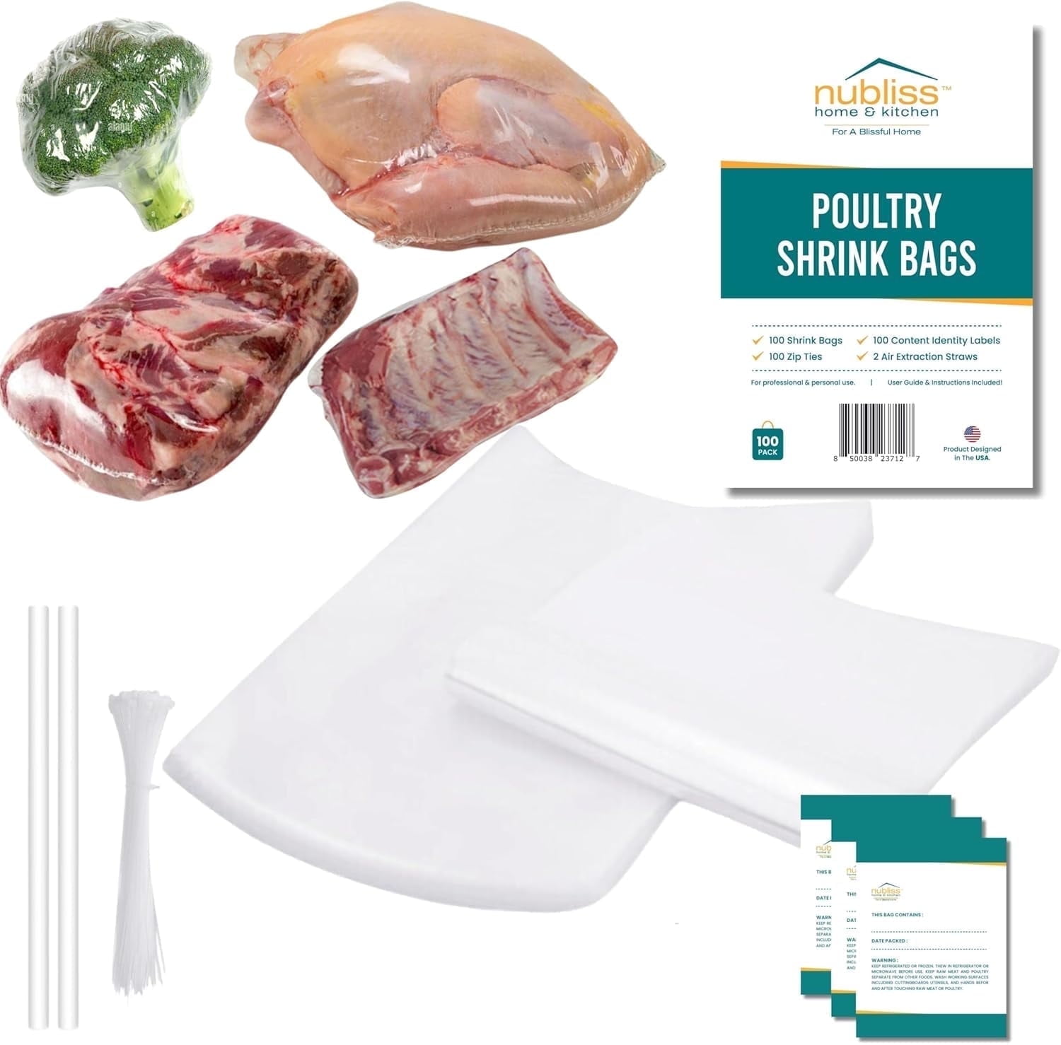 NuBliss Poultry Shrink Wrap Bags,13x18 Inches Poultry Heat Shrink Bags ...