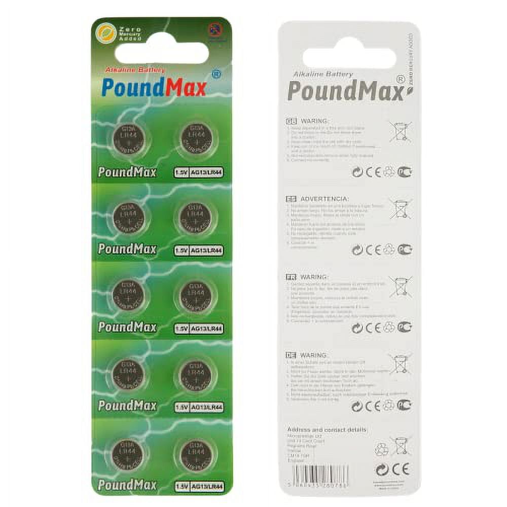 PoundMax 10 x AG13 LR44 1.5 V Alkaline Button Cell Battery - Walmart.com