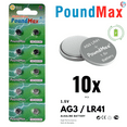 PoundMax AG3 LR41 Batteries 1.5v Alkaline Button Cell Battery - 10 ...