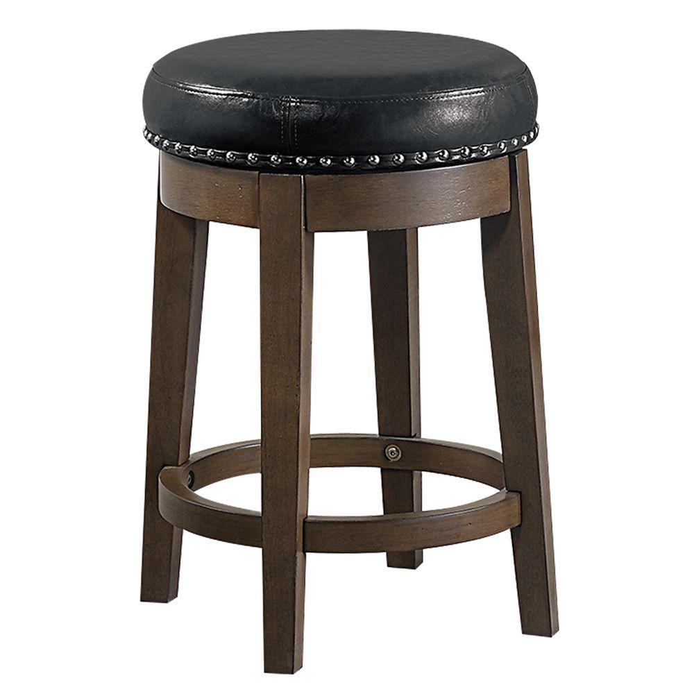 Poundex 24" Round Swivel Counter Stool in Black Faux Leather (Set of 2 ...