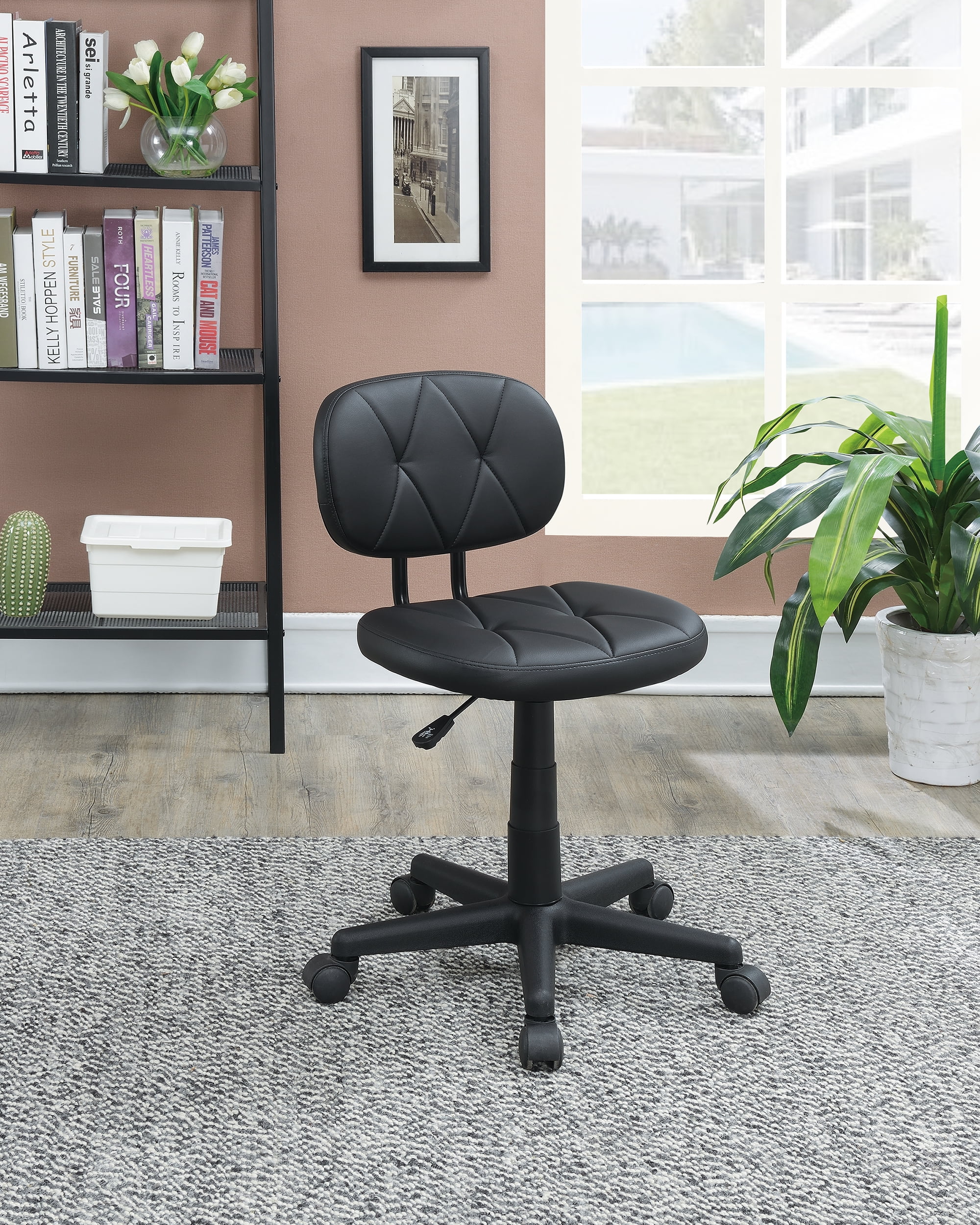 Poundex F1676 21 x 24 x 27-31 in. Tufted Armless Office Chair in Black ...