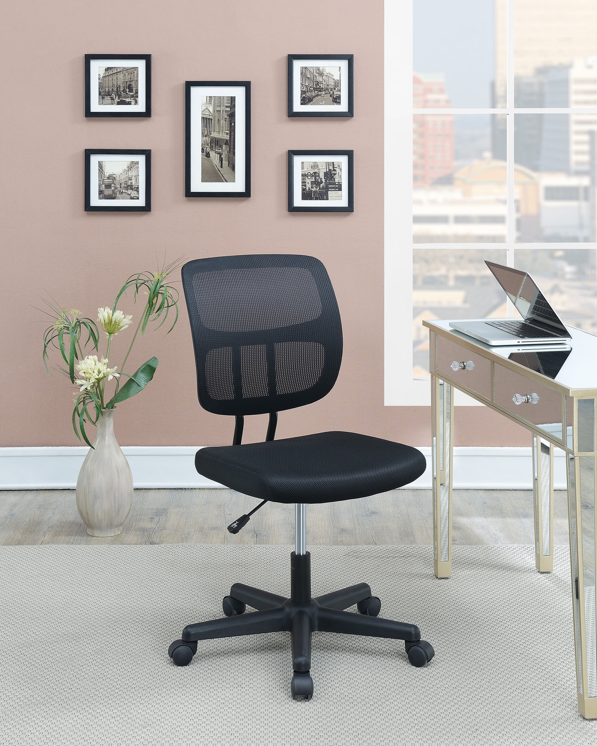 Poundex F1677 23 x 24 x 34-40 in. Modern Armless Mesh Fabric Office ...