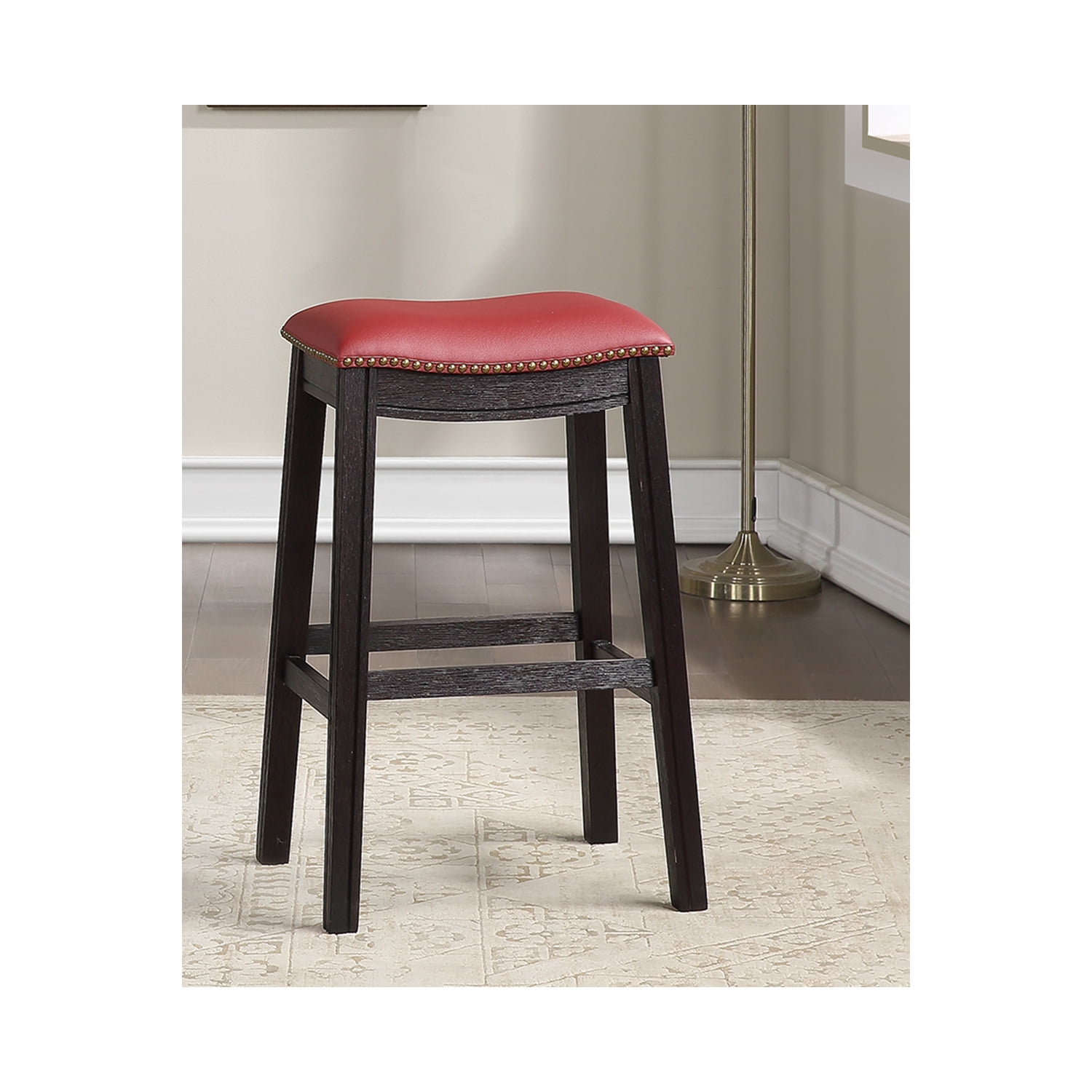 Poundex F1822 29 in. Saddle Bar Stool in Burgundy Red Faux Leather ...