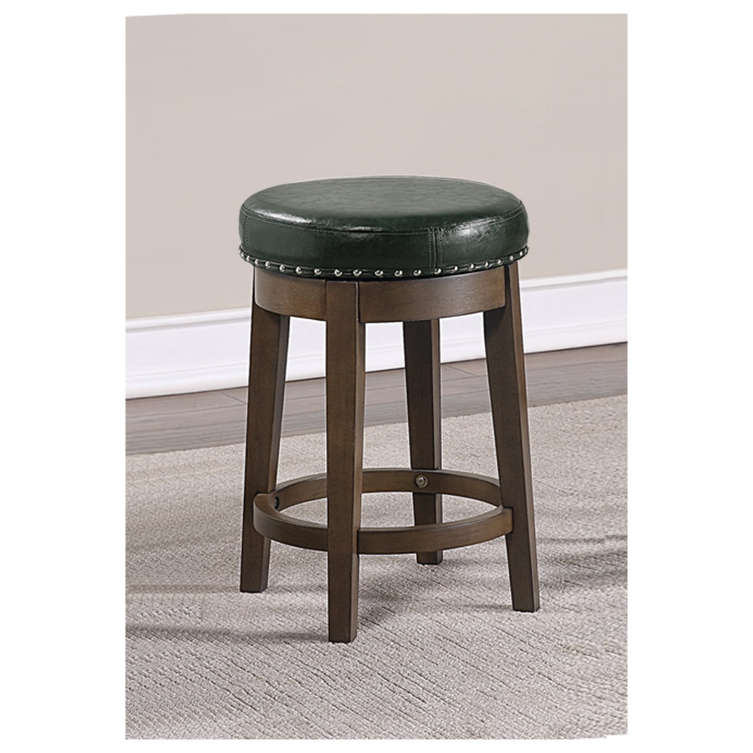 Poundex F1868 24 in. Round Swivel Counter Stool in Olive Green Faux ...