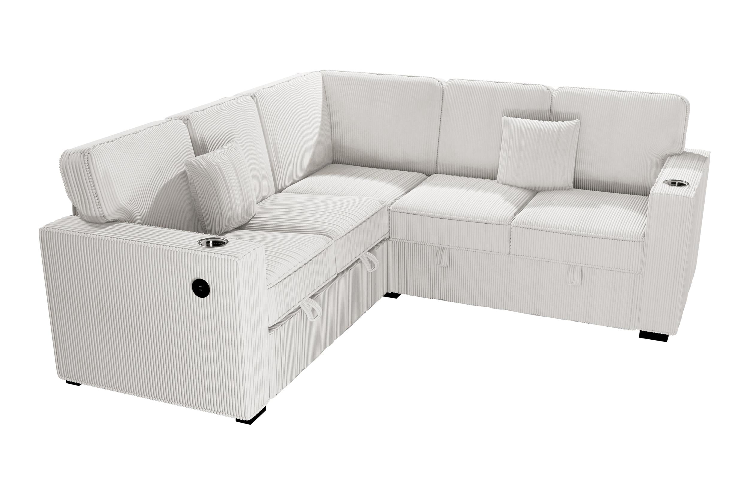 Poundex Foam Corduroy 3-PC Sectional Set with Storage in Beige - Walmart.com