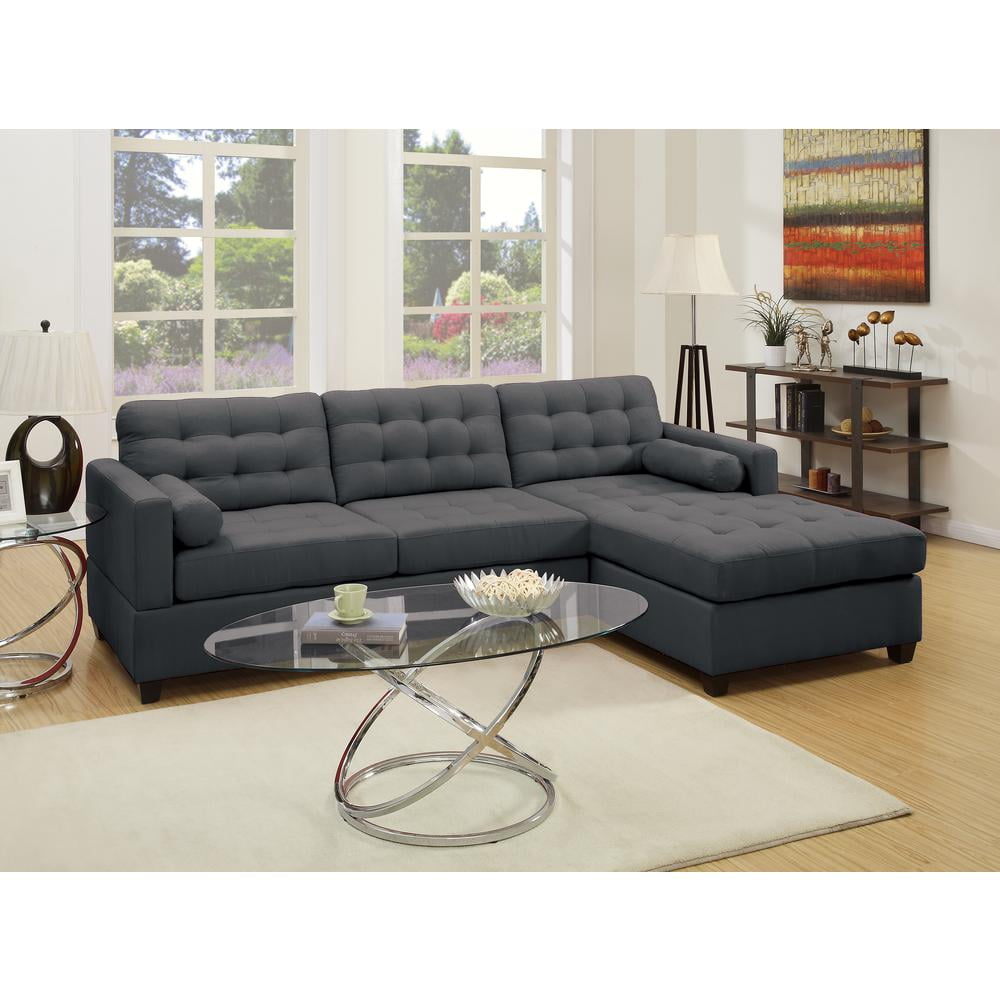 Poundex Furniture 2 Piece Fabric Compact Sectional Sofa Set in Black ...