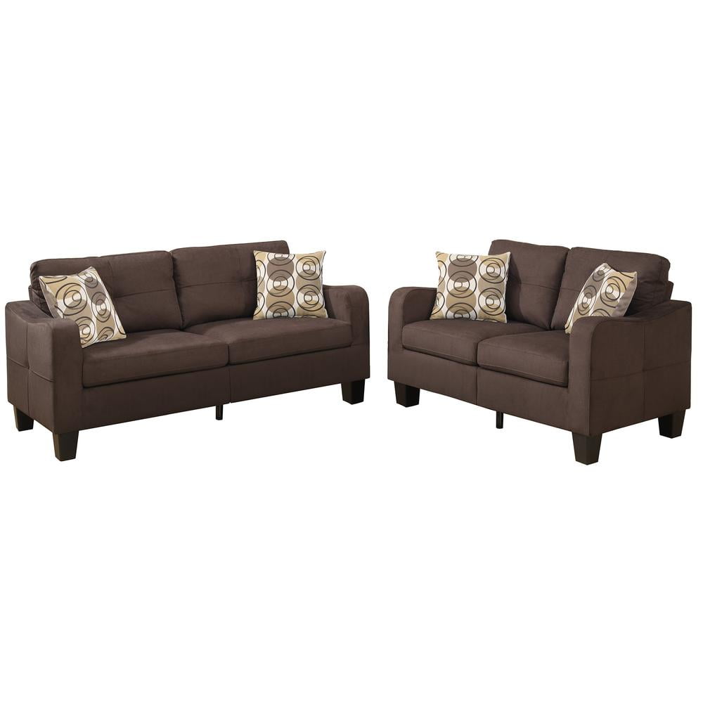 Poundex 2-Piece Fabric Sofa Loveseat Set, Brown Chocolate, Tufted Back ...