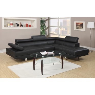 Poundex 2-Piece Faux Leather Sectional Sofa, Espresso with Adjustable ...