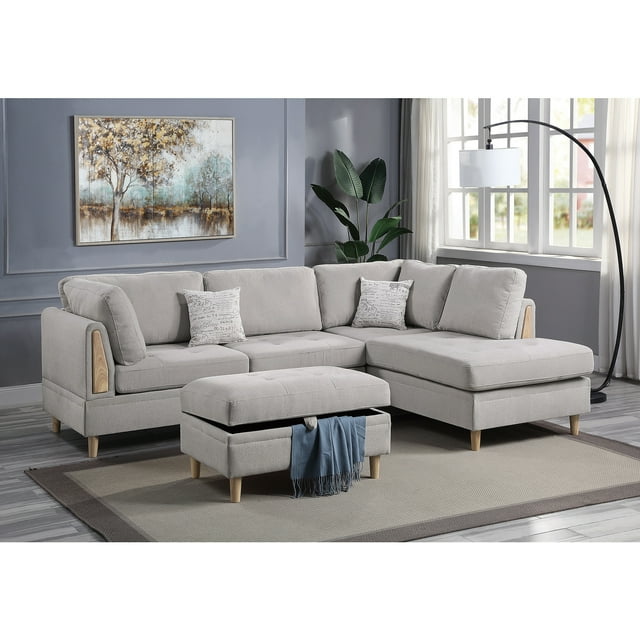 Poundex Furniture Chenille 3-Pc Sectional in Mushroom Gray Color ...