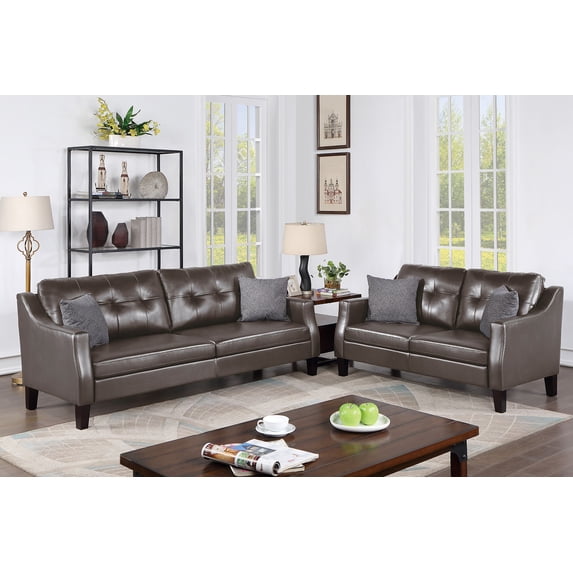 Poundex Tufted Living Room Set, 2-Piece Gel Leatherette Couch in Gray ...