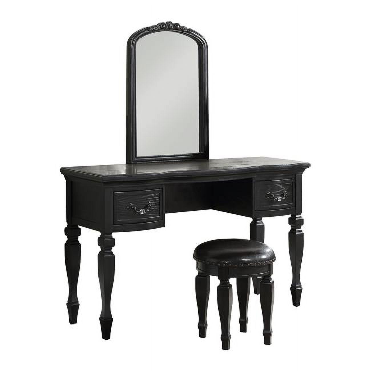 Poundex Furniture Wood Vanity Set with Stool and Mirror in Black ...