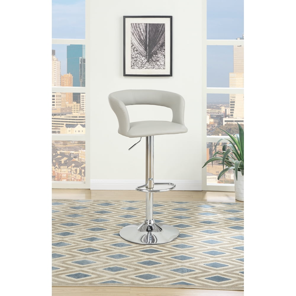 Poundex Metal Base Bar Stool With Faux Leather Seat And Gas Lift, Gray ...
