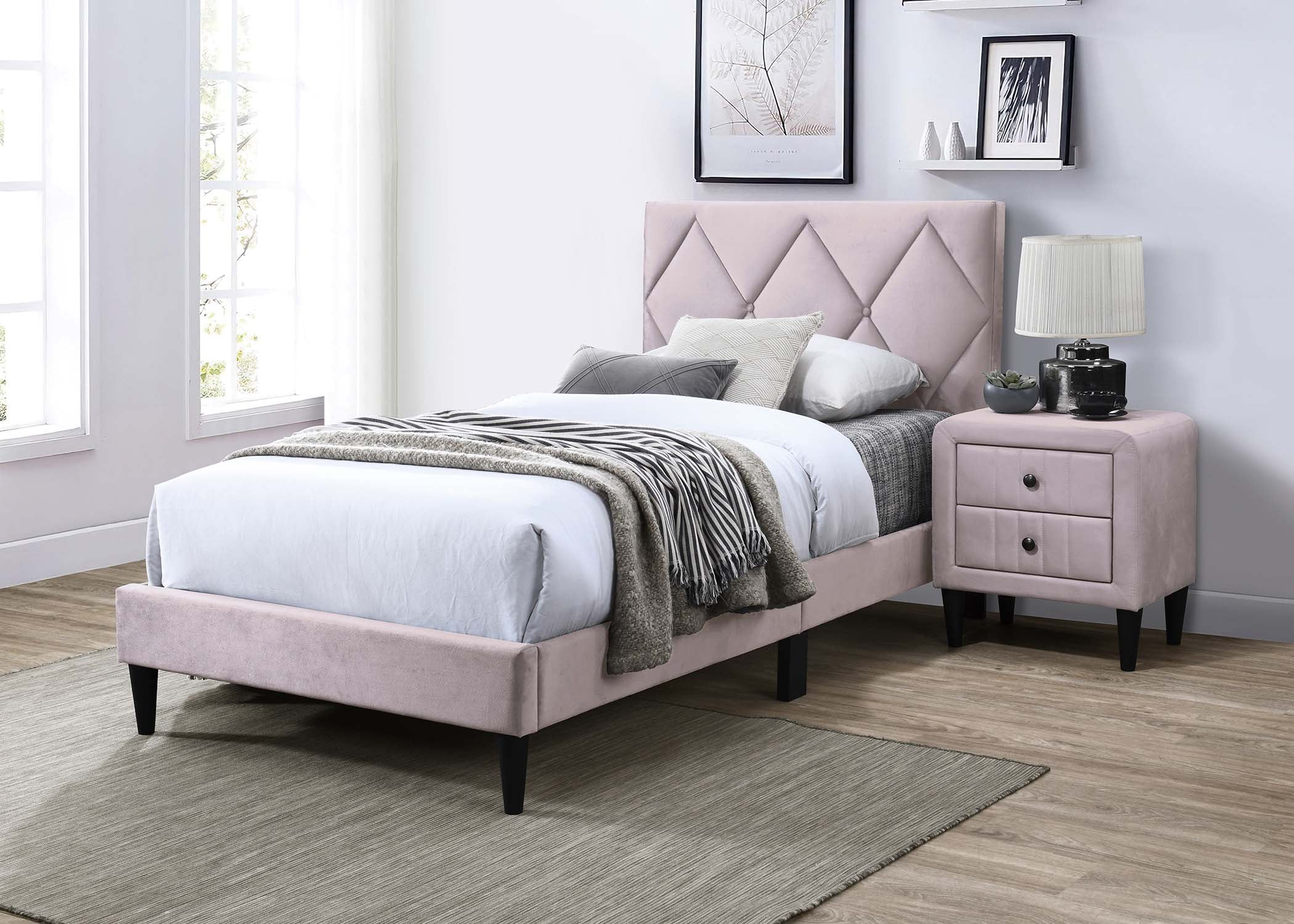 Poundex Twin Modern Velvet Platform Bed, Light Pink - Walmart.com