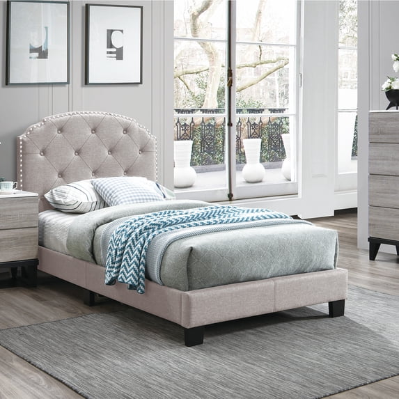 Poundex Twin Size Modern Upholstery Furniture: Burlap Fabric ...