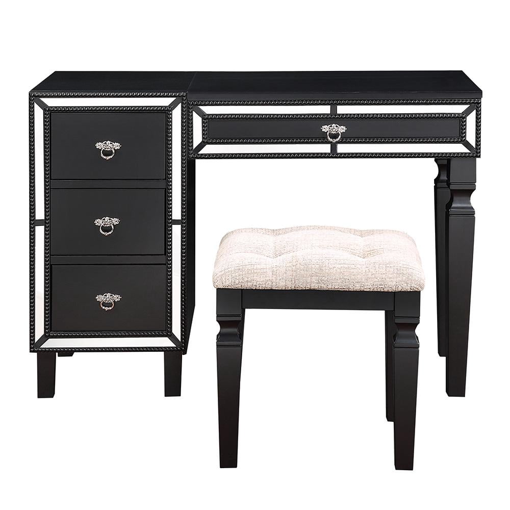 Poundex Glam 1 Piece Tufted Vanity Desk with Lift-up Mirror and Stool ...