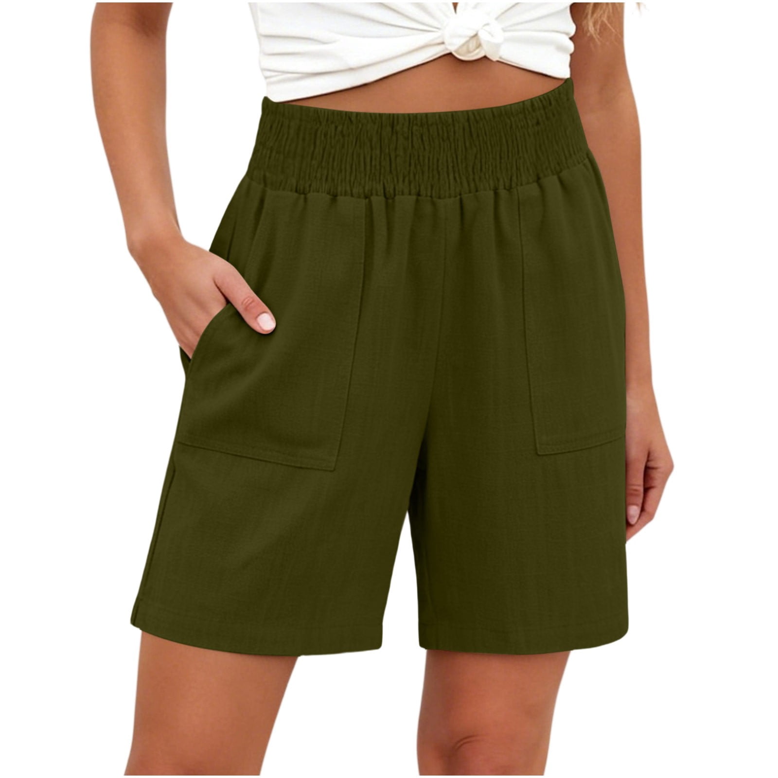 Pounoo Cargo Shorts Women High Waist Big Patch Pocket Plain Detail ...