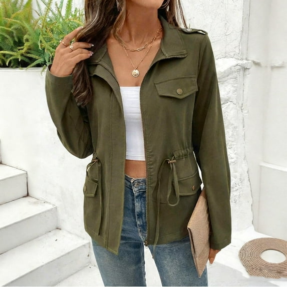 Pounoo Casual Jackets for Women Lightweight Bomber Long Sleeve ...