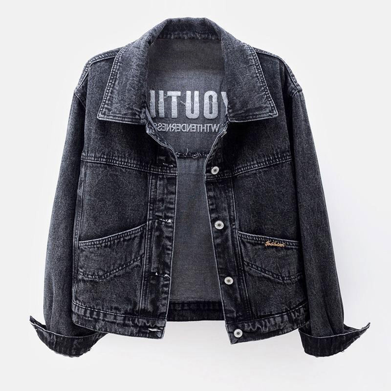 Pounoo Gift Women's Cropped Denim Jackets Oversized Light Wash Street ...
