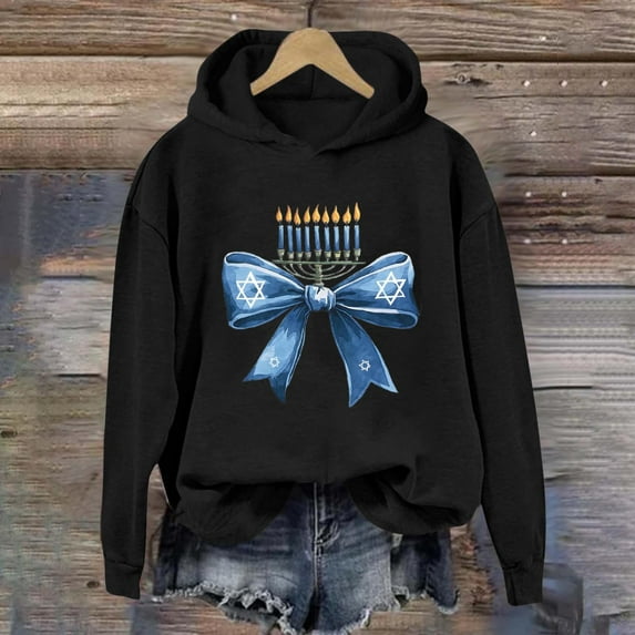 Pounoo Hanukkah Long Sleeve Shirts for Women Jewish Festival Print ...