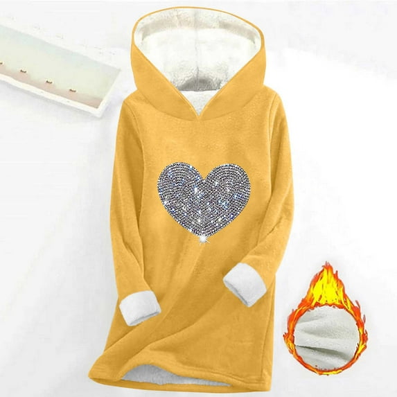 Pounoo Long Hoodies for Women Cute Print Graphic Fleece Lined Long ...