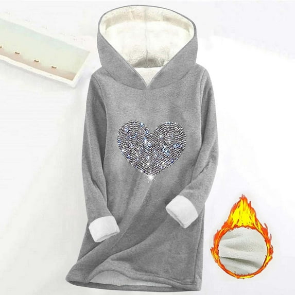 Pounoo Long Hoodies for Women Cute Print Graphic Fleece Lined Long ...
