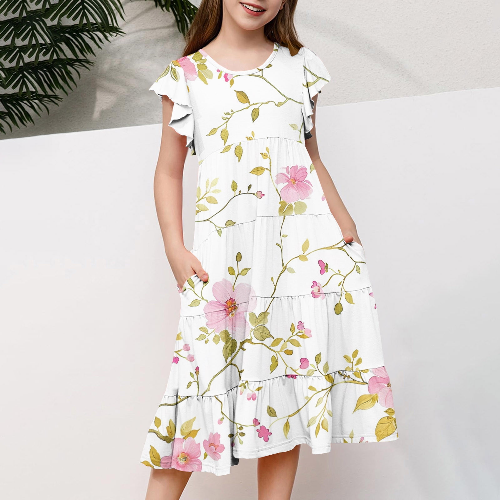 Pounoo New Kids Dresses Girls Girl'S Summer Dresses Ruffle Sleeve ...